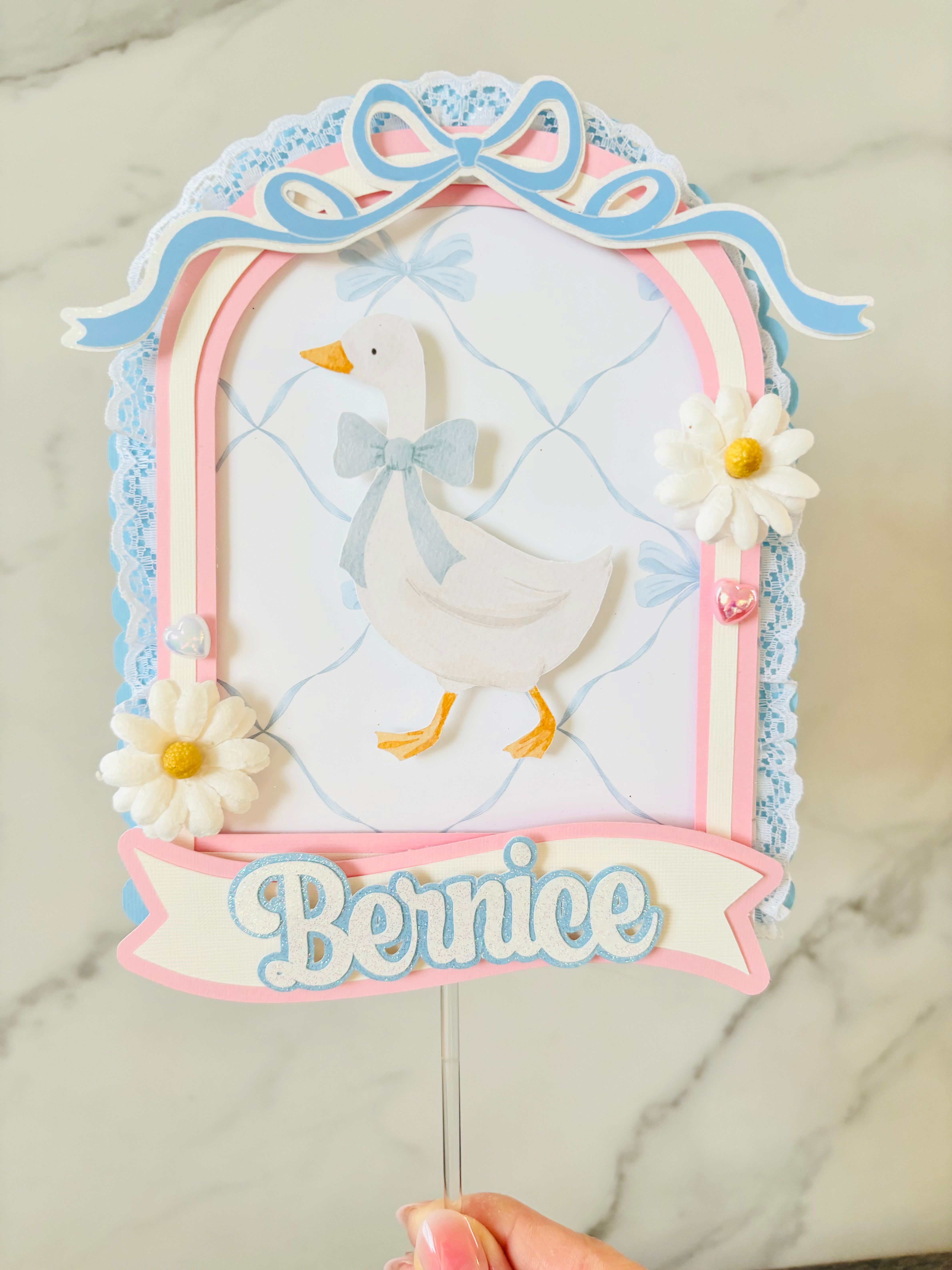 Vintage Blue Ribbon Goose Cake Topper – Peachy Cheek Boutique